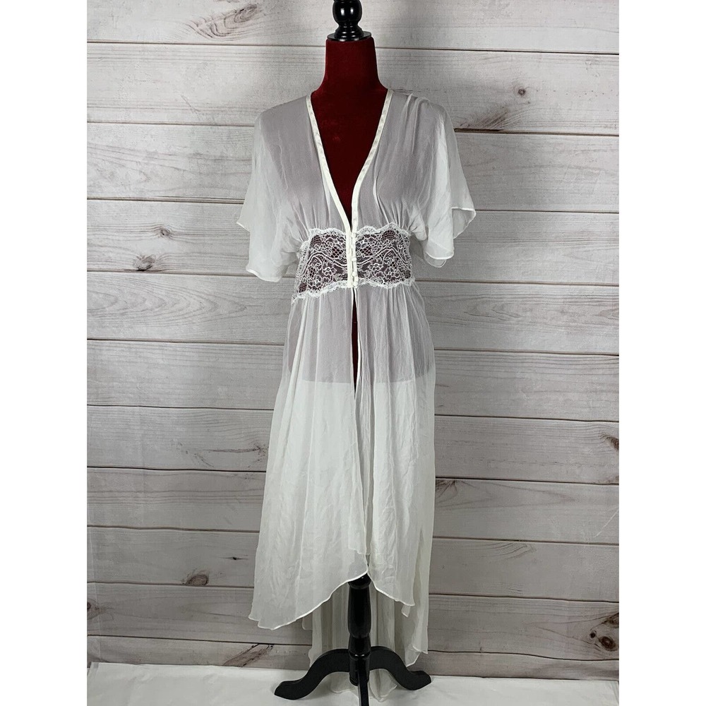 Vintage Christine Silk Sheer Lace Dressing Gown - Gem